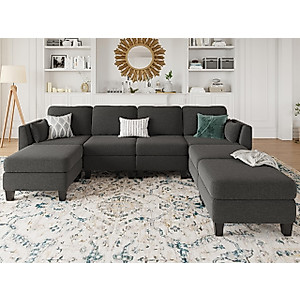 Huatean Home Modular Sectional Sofa, Convertible U Shaped Sofa Couch with High Density Memory Foam, 7 Seat Comfy Modular Sofa Couch for Living Room, Modern U Shaped Sectional Sofa, Dark Grey