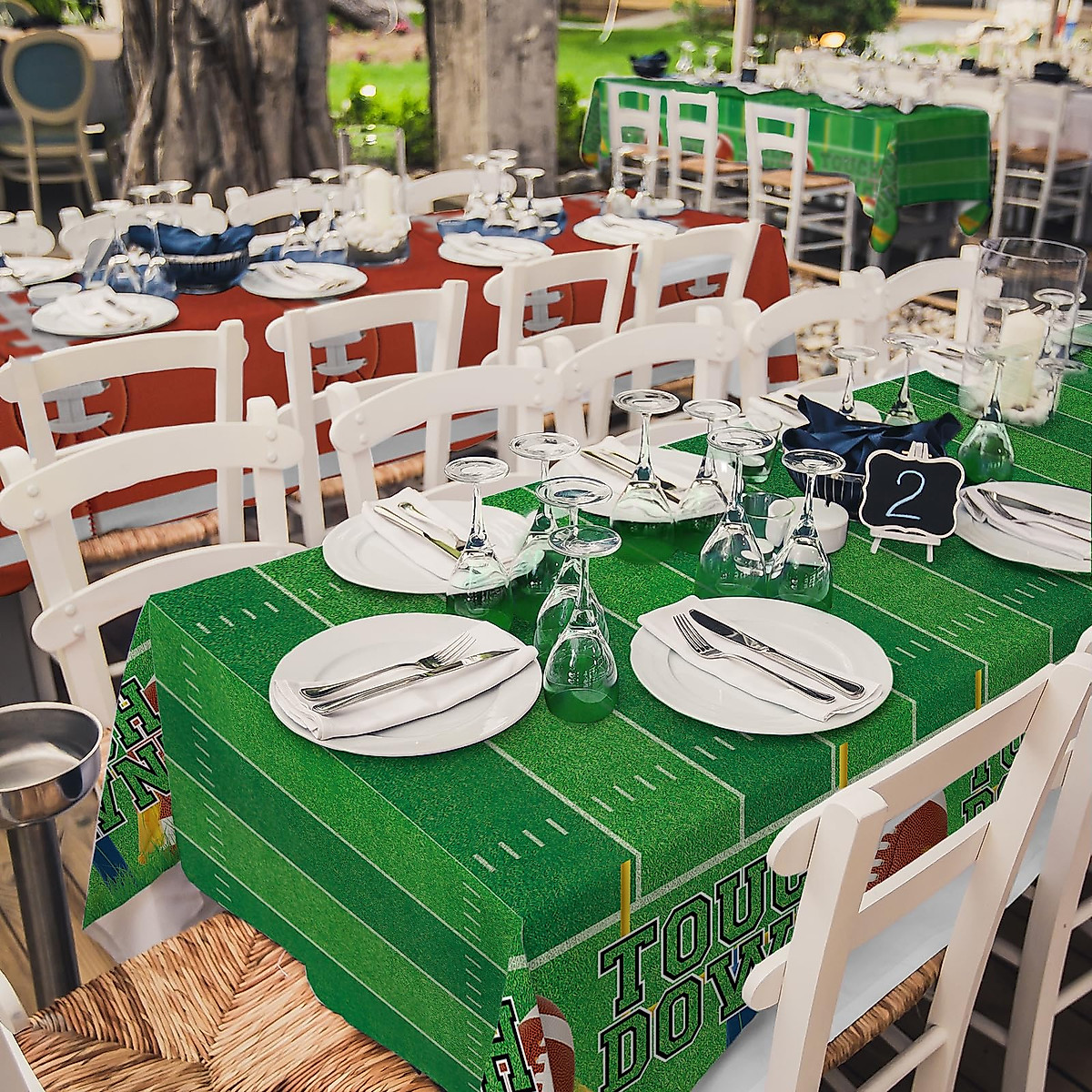 Gatherfun 2-Pack Football Party Decorations – Touchdown Tablecloth Set, 54x108 Disposable Plastic Covers for Game Party, Birthday Party & Football-Themed Favors
