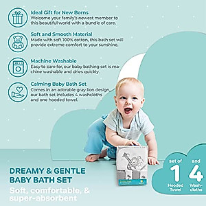 Spasilk Baby Cotton Terry Hooded Towel & Washcloth Bath Shower Set for Newborns and Infants, Gray Lion