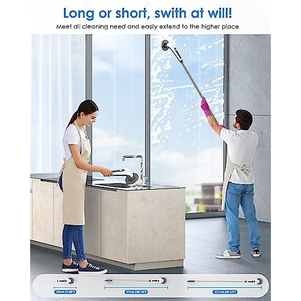 Electric Spin Scrubber, 10 in 1 Airpher Cordless Cleaning Brush IPX8 with 9 Replaceable Brush Heads and 4 Tier Removable Handle, Power Shower Scrubber for Bathroom, Tub, Tile, Floor, Kitchen, Window