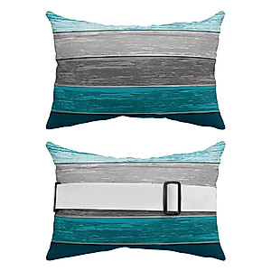 Summer Ombre Blue-Green Grey Farm Wood Grain Outdoor Beach Chair Pillow Headrest for Chaise Lounge Chair, Recliner Head Pillow with INSERTS & Elastic Stripes 11x16(2 PCS)