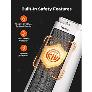 PELONIS PHTPU1501 Ceramic Tower 1500W Indoor Space Heater with Oscillation, Remote Control, Programmable Thermostat & 8H Timer, ECO Mode, Tip-Over Switch & Overheating Protection, White