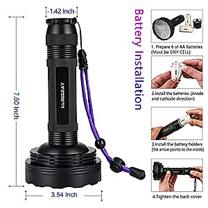 GLOSSDAY Blacklight Flashlight,128 LED UV Flashlights, Upgraded Bright Ultraviolet Flashlight Professional Black Light for Dog/Cat, Hunting Scorpions