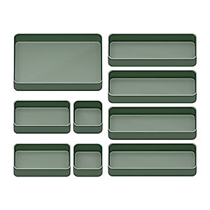 9 Pcs Stackable Drawer Organizer Trays Set, Multifunctional Stackable Storage Trays for Vanity, Bathroom, Kitchen, Desk Drawer Organizer Office. Plastic Drawer Organizers Available In 5 Colours, Green