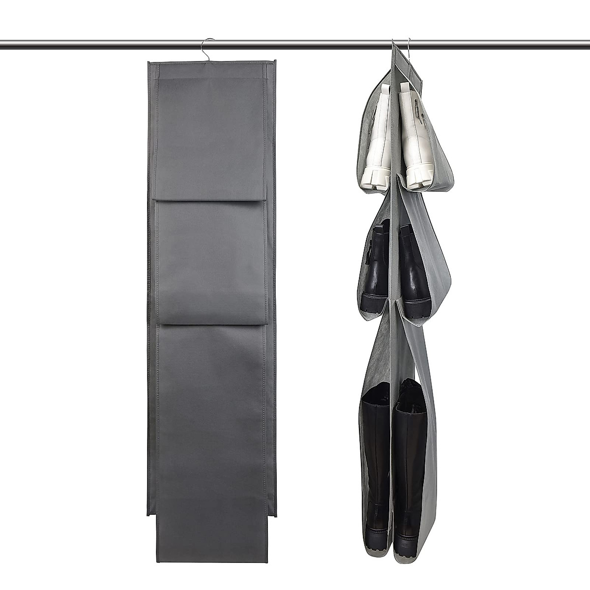 Audoloku Hanging Boot Storage Shoe Rack for Closet Organizers and Storage Hanging Boots Organizers Dust Cover with 6 Pockets for Boots, Gray