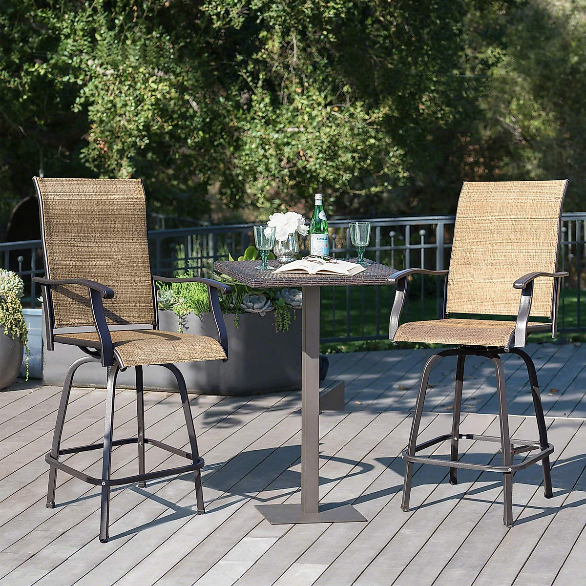 VICTONE Patio Bar Stools Set of 2 All-Weather Outdoor Patio Furniture Set Counter Height Tall Patio Swivel Chairs for Bistro, Lawn, Garden, Backyard