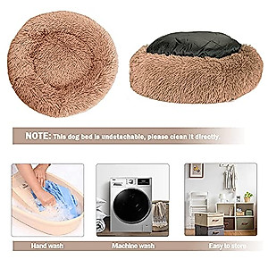 Nepfaivy Calming Dog Cat Donut Bed - Fluffy Cat Beds for Indoor Cats Washable, Round Dog Beds for Small Dogs, Anti Anxiety Plush Pet Pillow Bed for Puppy, Waterproof Non-Slip Bottom