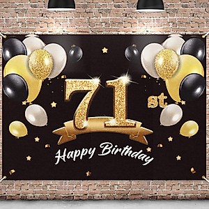 PAKBOOM Happy 71st Birthday Banner Backdrop - 71 Birthday Party Decorations Supplies for Men - Black Gold 4 x 6ft