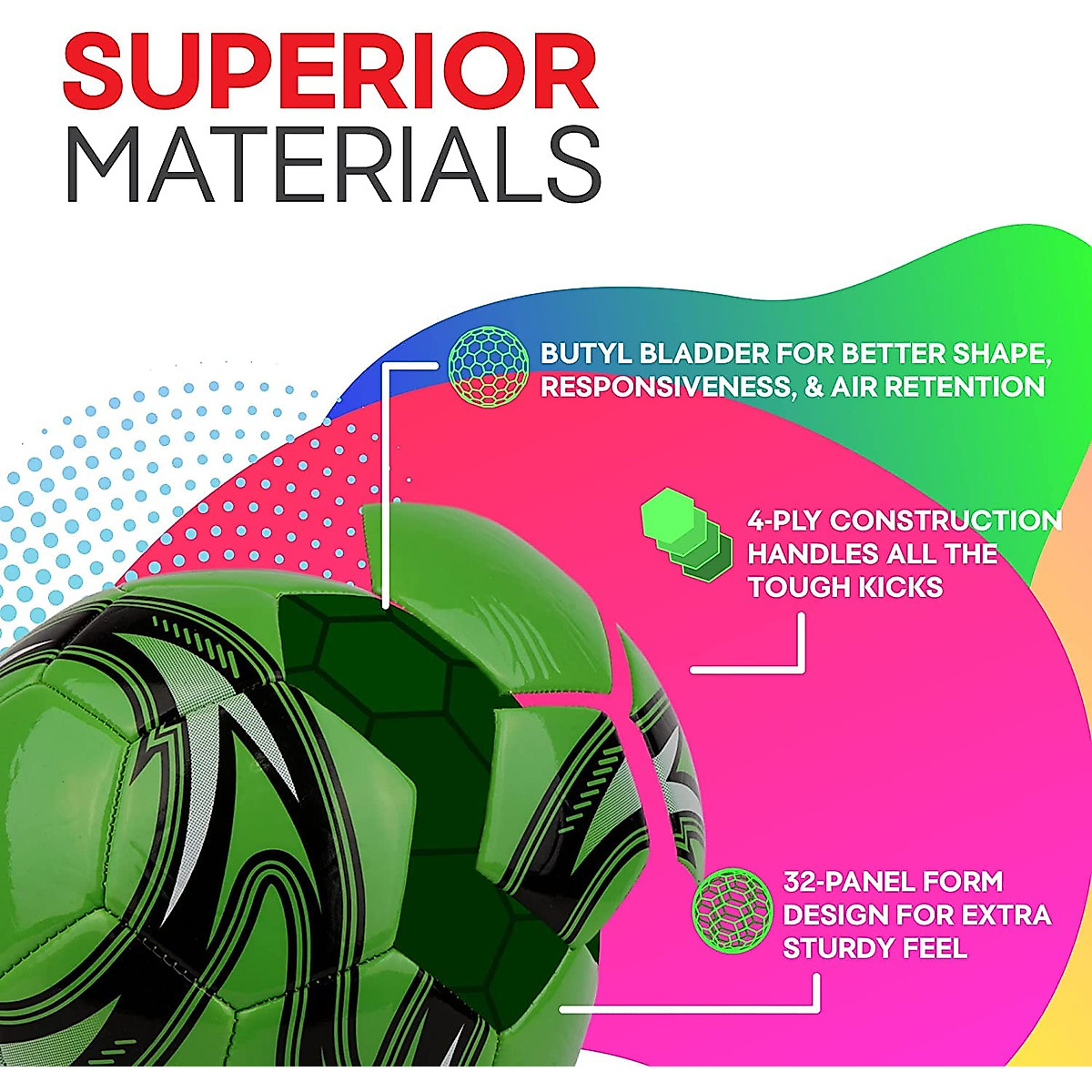 Western Star Soccer Ball Size 3 & Size 4 & Size 5 - Official Match Weight - 5 Colors - Youth & Adult Soccer Players - Helix - Attractive and Durable Design