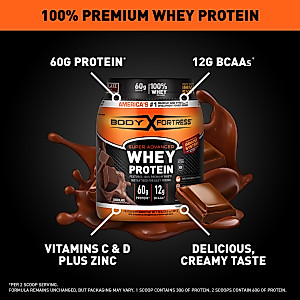 Body Fortress 100% Whey, Premium Protein Powder, Chocolate, 1.78lbs
