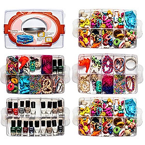 Sooyee 5 Layers Stackable Storage Container Clear 50 Adjustable Compartments,Compatible with Small Toys Arts and Crafts Piping Tips Hardware Storage Organizer