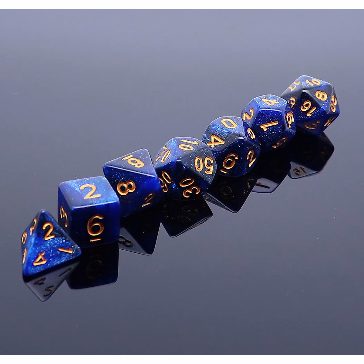 CREEBUY DND Dice Set Dark Blue Mix Black Nebula Dice for Dungeon and Dragons D&D RPG Role Playing Games 7Pcs Polyhedral Dice with Dice Bag