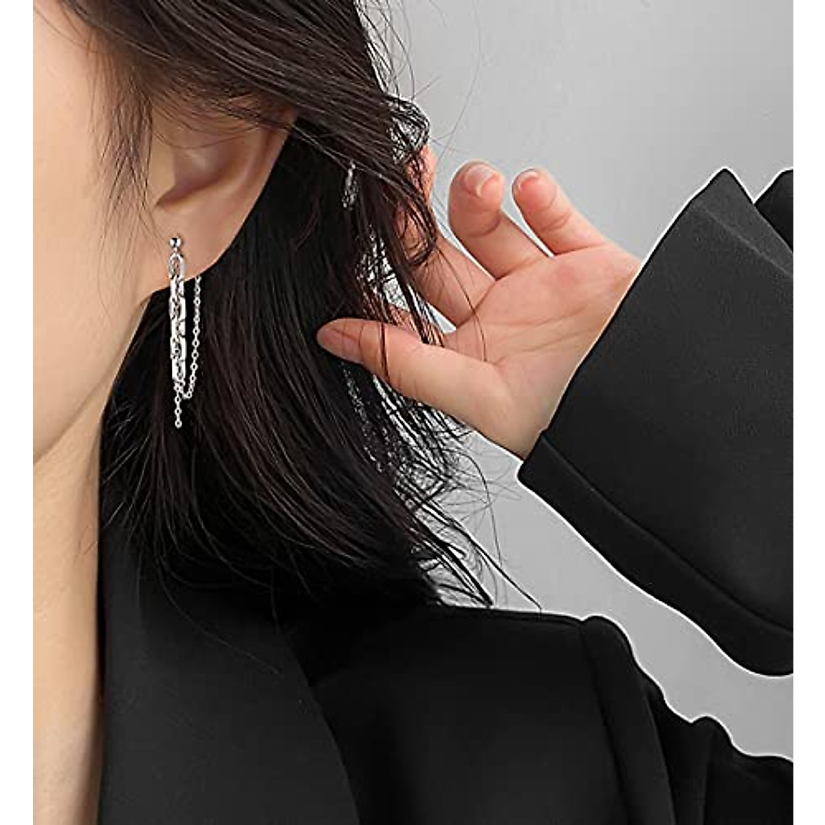 SLUYNZ 925 Sterling Silver Chain Dangle Earrings for Women Asymmetric Tassel Earrings (A-Silver)