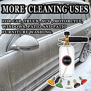 Raincovo Foam Cannon with 1/4 Inch Quick Connector, Transparent Bottle, Snow Foam Lance with 5 Pressure Washer Nozzle Tips