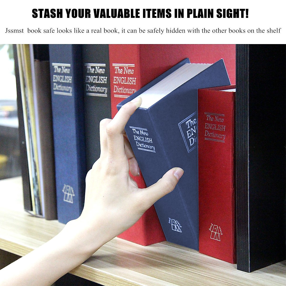 Book Safe with Combination Lock - Jssmst Home Dictionary Diversion Metal Safe Lock Box, SM-BS0405S, Navy Small