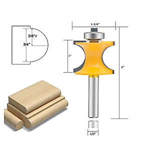 LEATBUY 1/2 Inch Shank Bullnose Router Bit 5PCS，Half Round Bearing Carbide Tipped Edge Cutting Bits， Radius 1/8" 3/16" 1/4" 5/16" 3/8", Woodworking Milling Cutter (YL05)