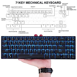 RK ROYAL KLUDGE RK71 Mechanical Keyboard 70% Compact Bluetooth Keyboard 71 Keys,Tenkeyless USB Wired/Wireless Portable Gaming/Office with Stand-Alone Arrow Keys for Windows MacOS (Brown Switch-Black)