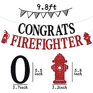 Congrats Firefighter Banner, Class of 2024/Congrats Grad, Fire Department Graduation Party Decoration Supplies for Fireman, Black and Red Glitter