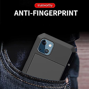 LUSTAM Heavy Duty Rugged Full Body Shockproof Dustproof Military Aluminum Silicone Bumper Protective Hard Case with Built in Screen Protector, Port Protector for iPhone 13 Mini 5.4 inch, Black