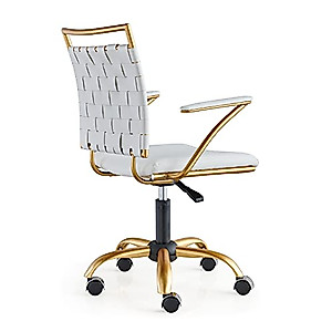 Hioryllks White and Gold Chair Modern Office Chair Gold and White Desk Chair White and Gold Computer Chair Leather Cute Desk Chair with arms (3013 Gold White)