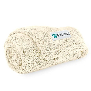 PetAmi Fluffy Waterproof Dog Blanket for Small Medium Dogs, Soft Warm Pet Sherpa Throw Pee Proof Couch Cover, Reversible Cat Puppy Bed Blanket Sofa Protector, Plush Washable Pad (Beige Cream, 29x40)
