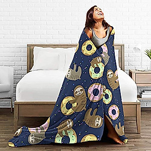 JASMODER Cute Sloth with Sweet Doughnuts Blankets & Throws Soft Microfiber Cozy Warm Throw Blanket for Couch Bedroom Living Room
