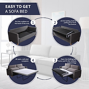 ijuicy Full Size Pull Out Couch, Pull Out Sofa Bed with Foam Mattress, Velvet Sofa with Pull Out Bed, 2-in-1 Sleeper Couch Bed for Living Room, Apartment, Small Spaces (Dark Grey)