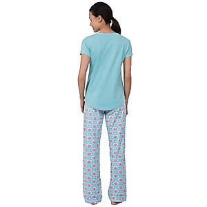 PajamaGram Pajamas Women Cotton Jersey - Women's Pajama Sets, Aqua, M, 8-10