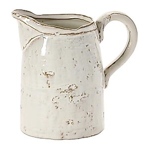 Creative Co-Op 28 oz. Stoneware, Reactive Glaze, White (Each One Will Vary) Pitcher, 6.25"