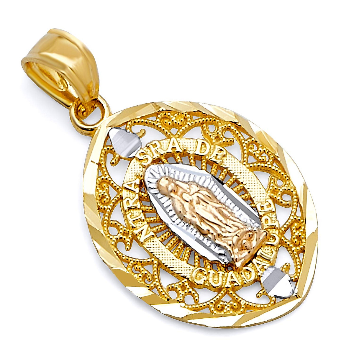 GoldenMine Fine Jewelry Collection 14k Tri Color Gold Religious Our Lady of Guadalupe Pendant