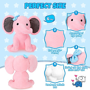 6 Pieces Elephant Stuffed Animals 9.84 Inches Soft Cute Elephant Plush Toys for Baby Shower Elephant Themed Birthday Party Supplies (Pink, Grey)