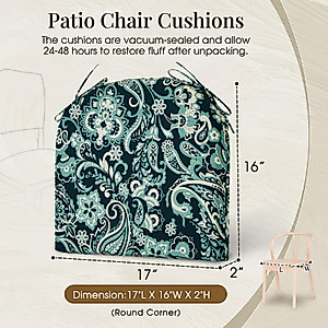 downluxe Outdoor Chair Cushions Set of 4 for Patio Furniture, Water-Resistant Round Corner Patio Chair Cushions with Ties, High Density Foam Outdoor Seat Cushion, 17" X 16" X 2", Green Paramecium