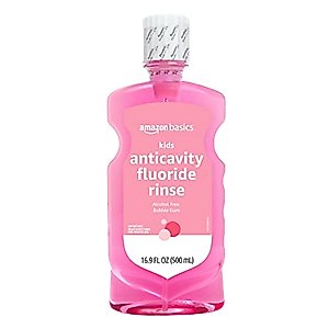 Amazon Basics Kids Anticavity Fluoride Rinse, Alcohol Free, Bubble Gum, 500mL, 16.9 Fluid Ounces, 1-Pack (Previously Solimo)