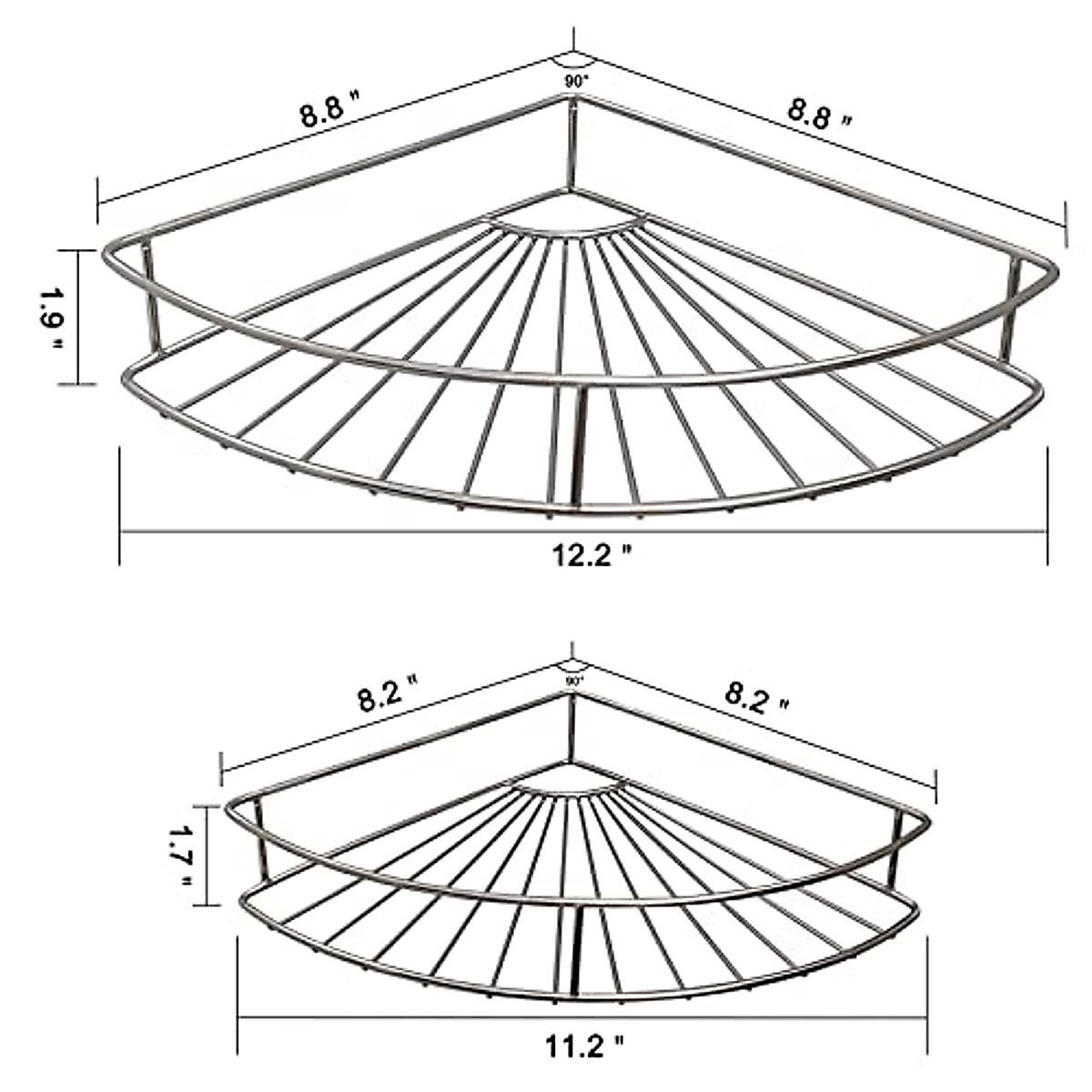 Dehyber 2-Pack Adhesive Corner Shower Caddy with 2 Hooks,No Drilling Rustproof Stainless Steel Wall Mounted Shelf for Bathroom Kitchen Storage Organizer,Chrome