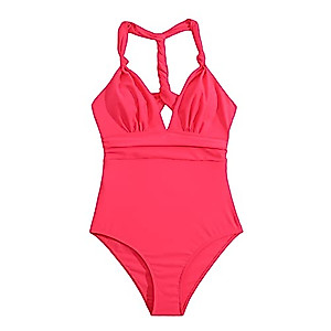 MakeMeChic Women's One Piece Bathing Suit Twist Cut Out One Piece Swimsuit A Watermelon Pink S