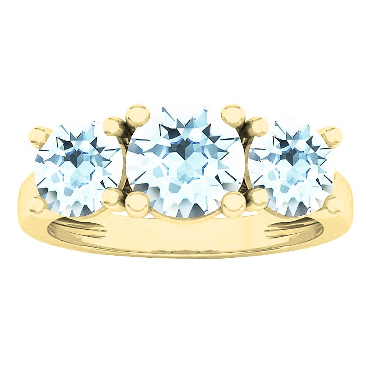 Dazzlingrock Collection 18K Round Aquamarine Ladies Vintage Bridal 3 Stone Engagement Ring, Yellow Gold, Size 7