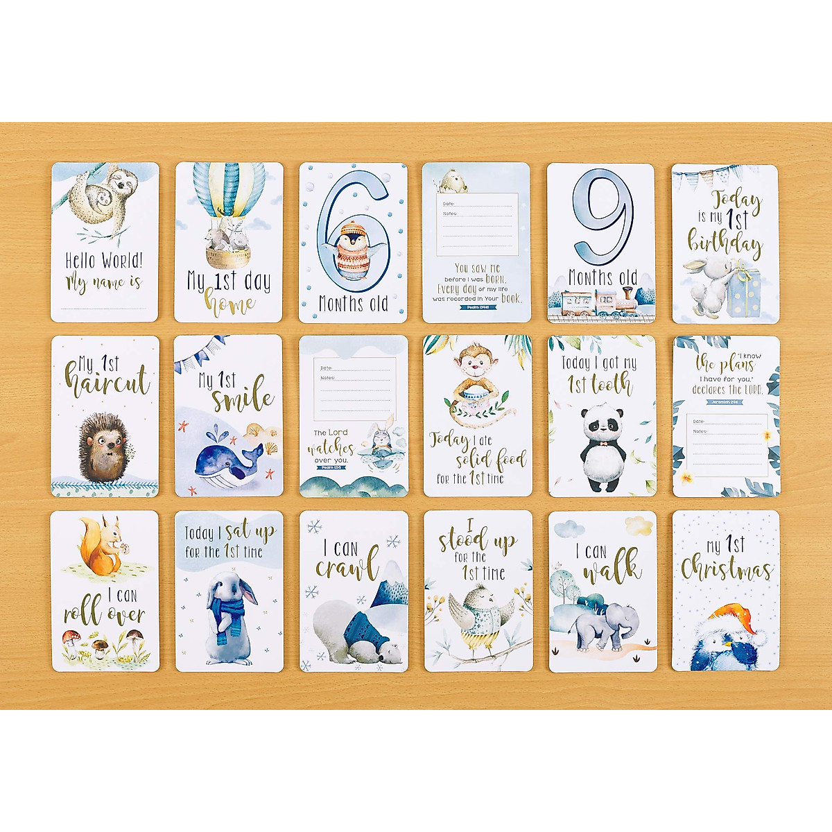 Christian Art Gifts Baby Boy Milestone Photo Prop Cards - Set of Keepsake Cards w/Scripture, Newborn to Month 12, Including Baby’s First Tooth, Haircut, Christmas
