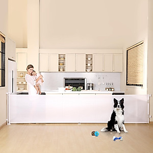 150 Inches Extra Wide Retractable Baby Gates, Baby Gates for Large Openings, Stairs, Hallways and Doorways, Dog Gates for The House Extra Large, Pet Gates for Dogs, Indoor/Outdoor Use, White