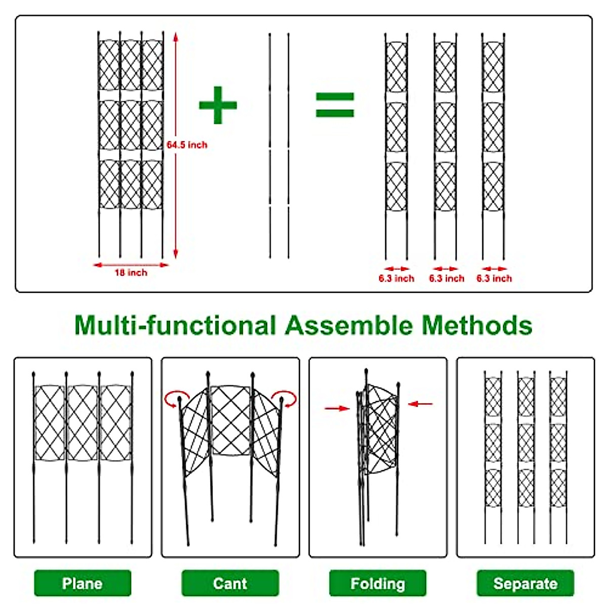 MYard Upgraded Garden Trellis for Climbing Plants, 64"x18" Plant Frame for Potted Plants with Twist Tie, Plant Support Screen Trellis for Flowers Vine Vegetable Indoor Outdoor