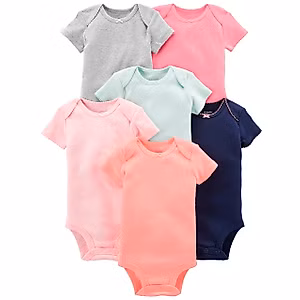 Simple Joys by Carter's Baby Girls' 6-Pack Short-Sleeve Bodysuit, Multicolor/Solid Colors, 0-3 Months