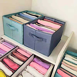 Clothing & Drawer Organizer Bins, Pack of 2 Premium Quality 9-Grid Fabric Storage Containers with Handles, Sea Green & Navy Sea Green Dark blue