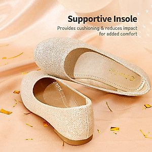 Dream Pairs Girls Mary Jane Ballerina Flat Shoes, Gold/Glitter - 2 Little Kid (Muy-Shine)