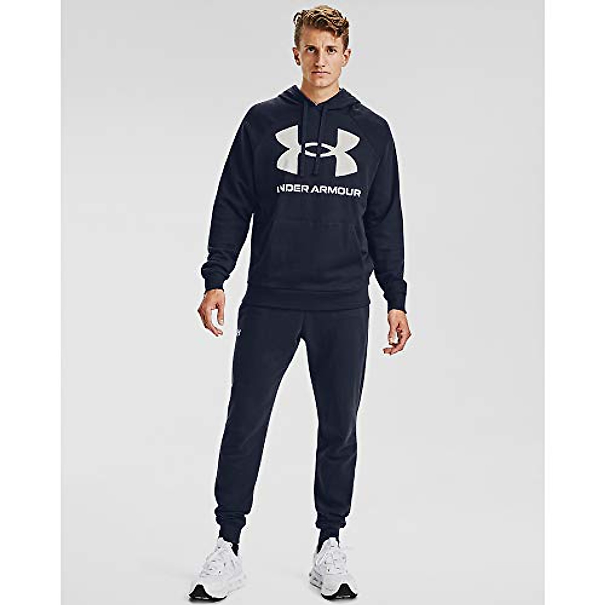 Under Armour Mens Rival Fleece Big Logo Hoodie , Midnight Navy (410)/Onyx White , XX-Large