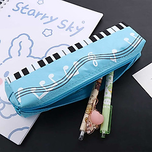Oxford Cloth Pencil Case,Single Layer Musical Pencil Cases, Square Single Layer Music Notes Piano Keyboard Pencil Case(black)
