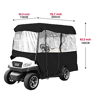 Happybuy Golf Cart roof up to 79" L Golf Cart Covers 4 Passenger Premium Tight Weave Ezgo Golf Cart Accessories Travel 4-Sided Fits Club Car（Black 011）