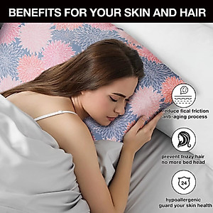 FELYSIK Pink Blue Floral Print Silk Pillowcase for Hair and Skin - Standard 20"x26", 22 Momme 100% Mulberry Silk Pillow Cases with Zipper