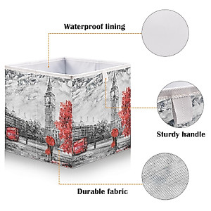 Emelivor London Rectangle Storage Bins Fabric Storage Cube Large Storage Baskets for Shelves Collapsible Cube Organizer Bins for Shelves Home Office Clothes Clothing,16 x 11inch