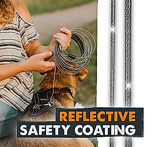 Mighty Paw Cable Tie Out for Dogs | 30’ Braided Steel Black Tieout. Chew Proof Lead for All Sized Pets. Great for Yard, Camping, and Outdoors. an Off-Leash Feel with Total Control (1/8", Up to 60lbs)