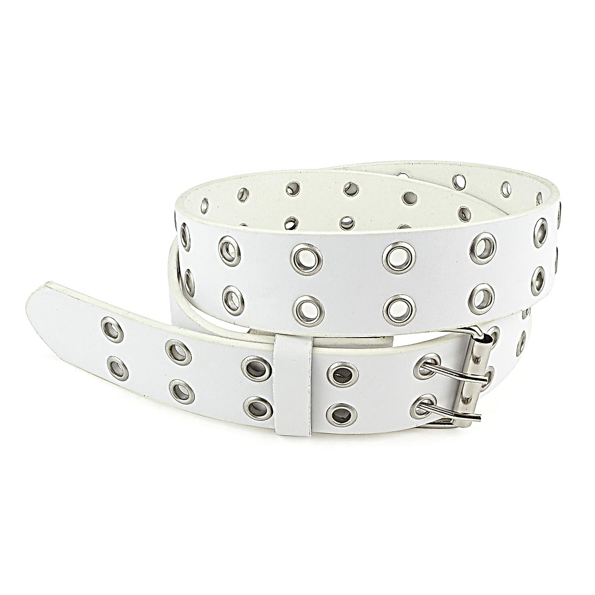 Belle Donne - Women's Double Grommet Leather Jeans Belt, White , Size Medium