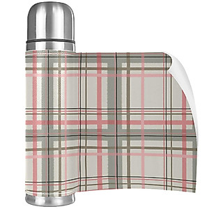 Stainless Steel Leather Vacuum Insulated Mug Cascading Plaid Thermos Water Bottle for Hot and Cold Drinks Kids Adults 16 Oz